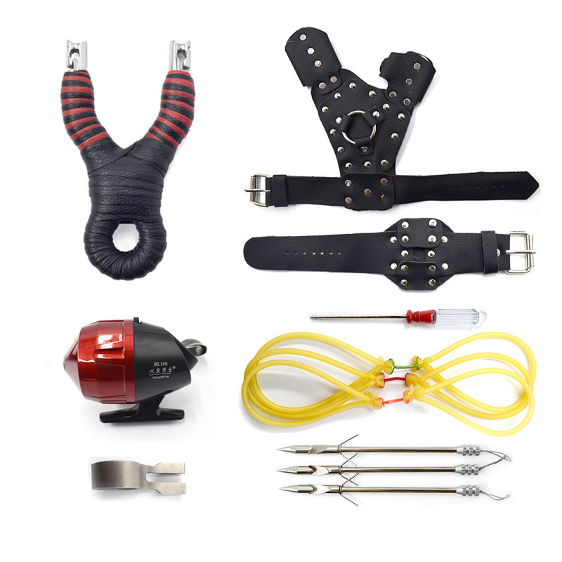 Stainless Steel Red Wrap Fishing Slingshot Set Outdoor Fish Target Sho ...